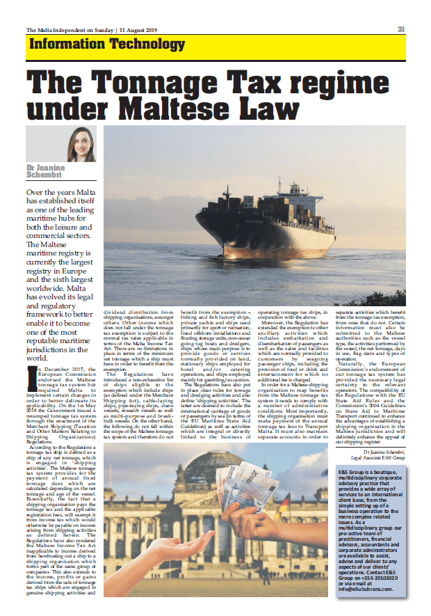 The Tonnage Tax regime under Maltese Law